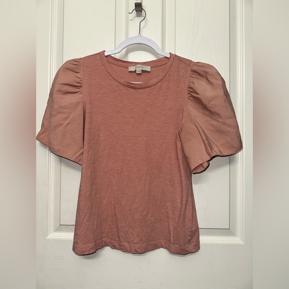 LOFT | Tops | Loft Womens Blush Puff Sleeve Tee | Poshmark